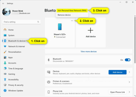 Cách kết nối với BTPAN (Bluetooth Personal Area Network) trong Windows ...